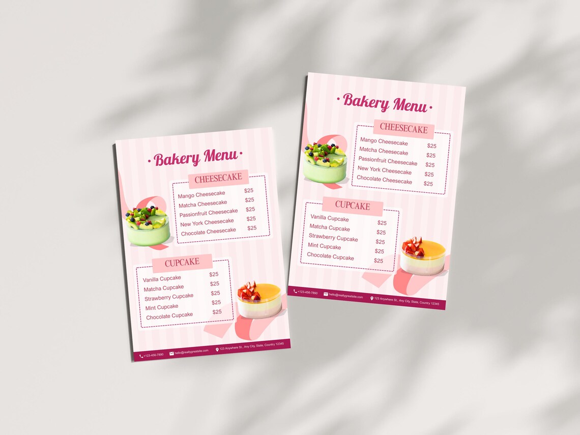 Editable Pink Bakery Menu Template: Cake & Dessert Shop (canva) - Etsy