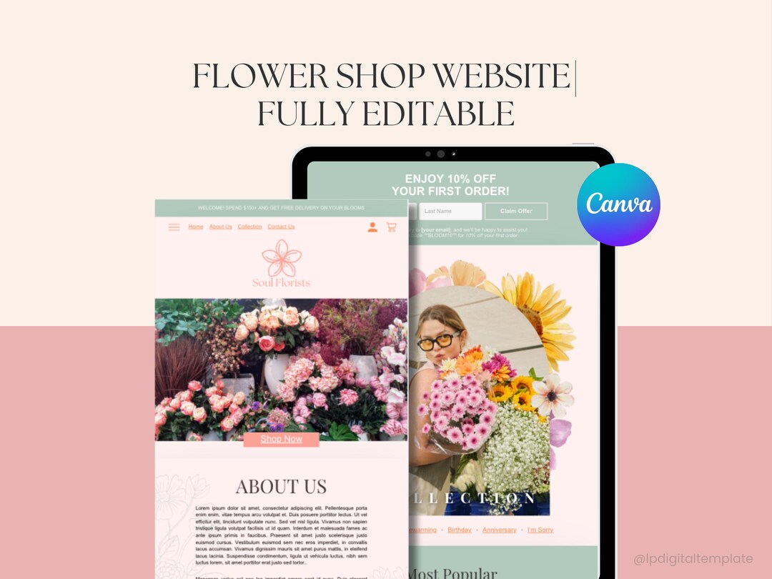 Editable Florist Website Template: Canva Flower Shop Design - Etsy
