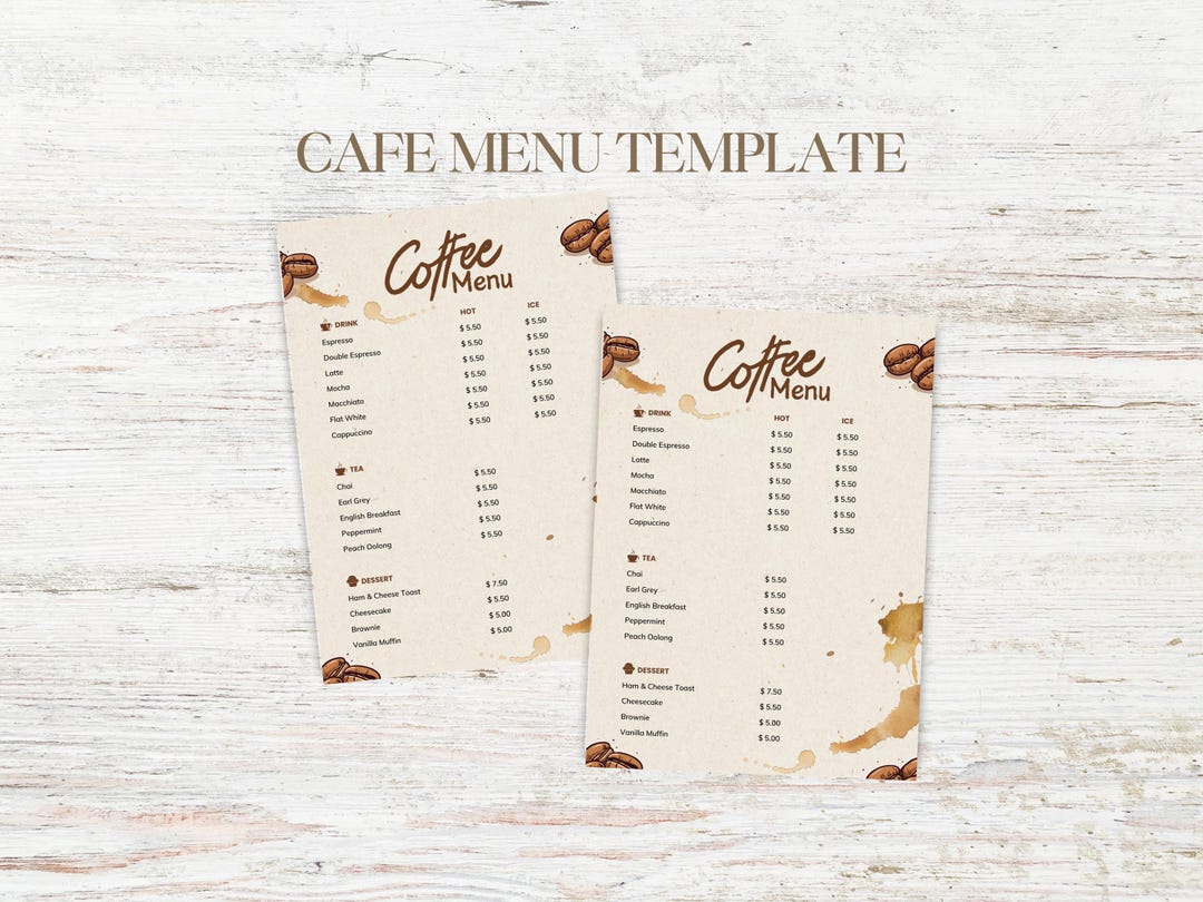 Cafe Menu Template | Beverage Drink Menu for Business | Drink Food ...