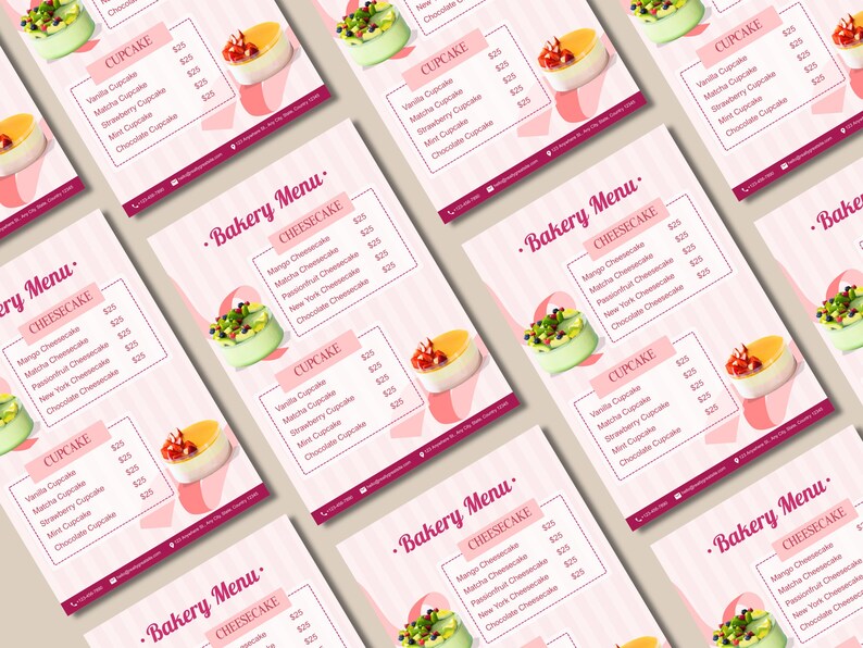 Editable Pink Bakery Menu Template: Cake & Dessert Shop (canva) - Etsy