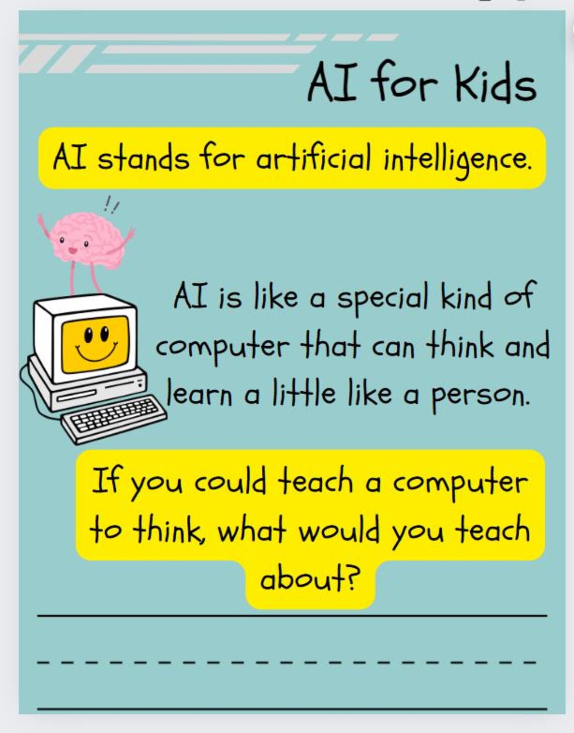 Kids AI Lesson Worksheet for Elementary Students- Fun & Engaging ...