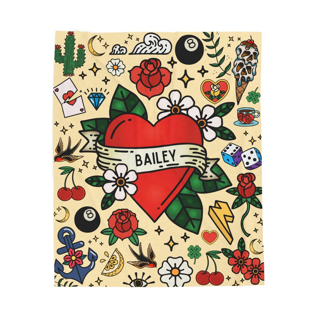 Personalized Tattoo Throw Blanket, Traditional Tattoos, Retro, Gift for ...