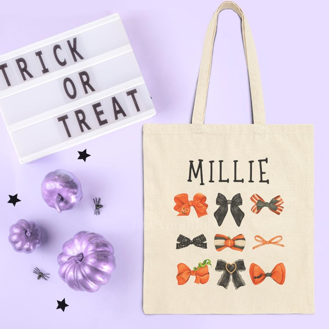 Personalized Halloween Trick or Treat Bag With Bows, Custom Name Canvas ...
