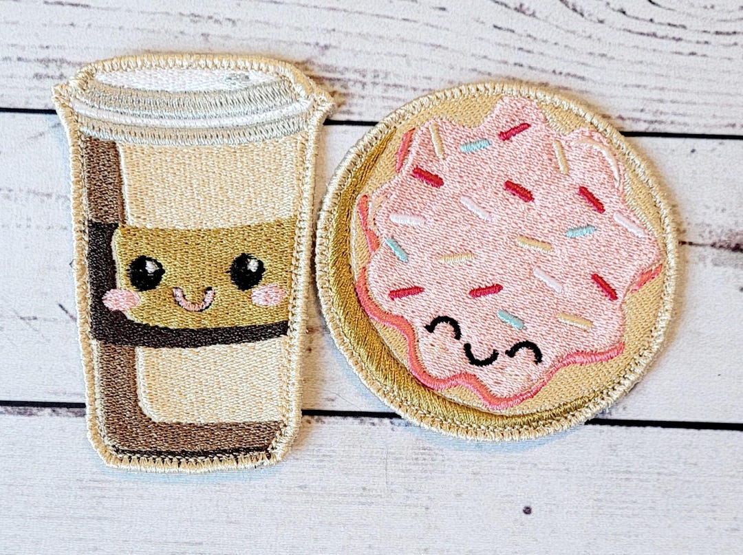 Coffee and Donut Patch Embroidery Design, Machine Embroidery, Digital ...