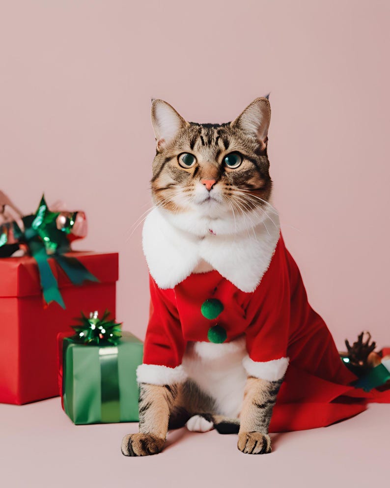 Christmas Cat Digital Download Meow AI Art Digital Wall Art Print Cat ...
