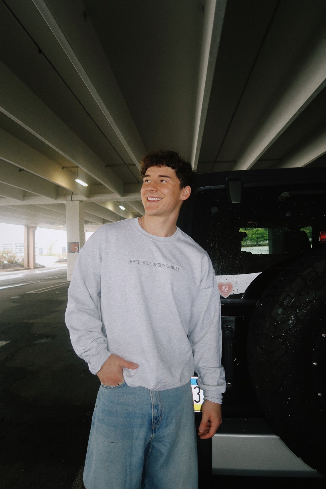 PREORDER: Beef, Rice, Jesus Christ Embroidered Crewneck - Etsy