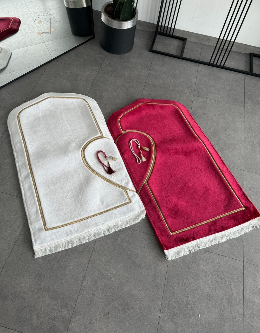 Personalized Padded Couple Prayer Mat Set With Heart, Couple Prayer Rug ...