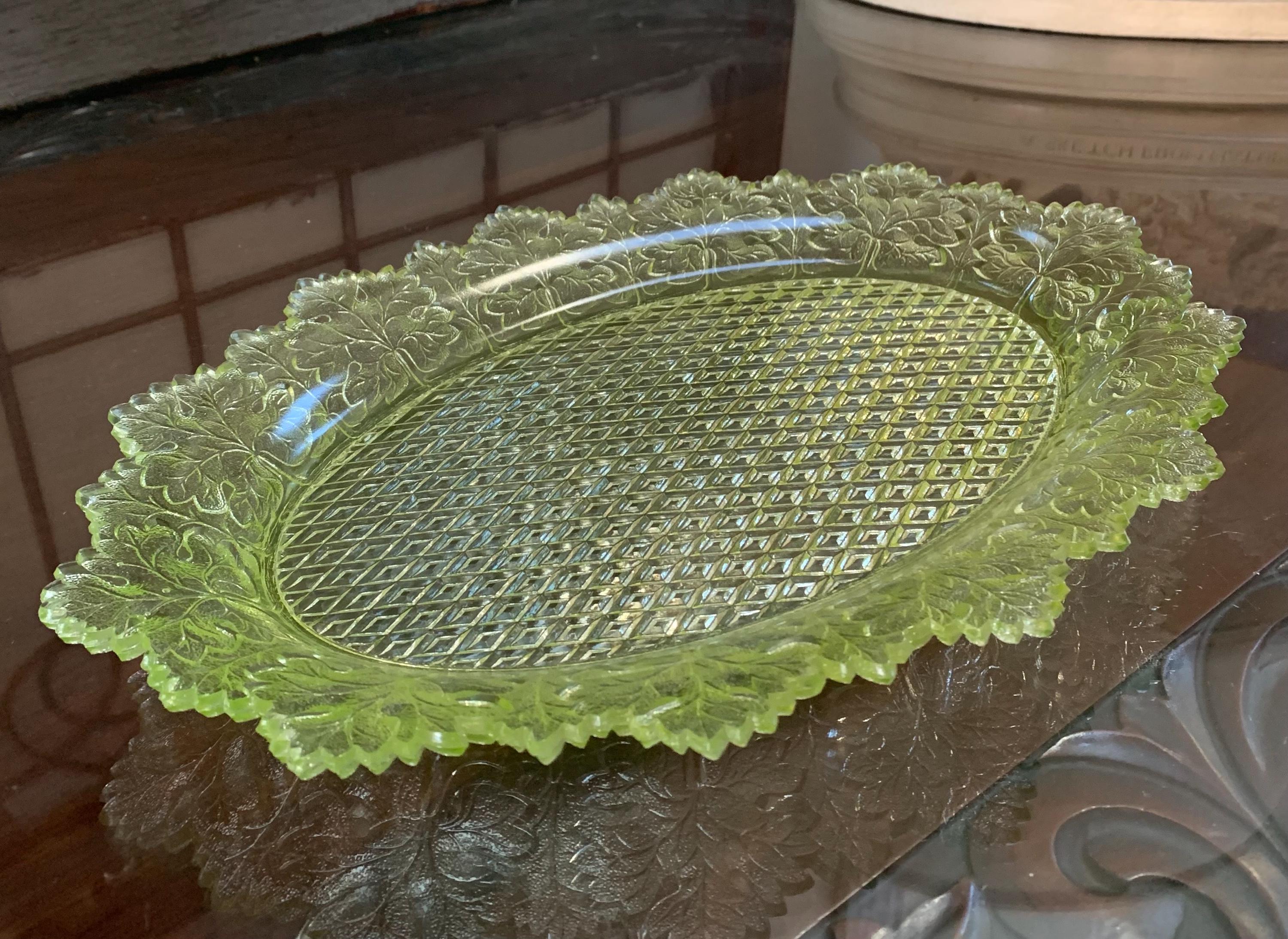 Antique Gillander & Sons Maple Leaf Vaseline Glass Tray C. 1885 - Etsy