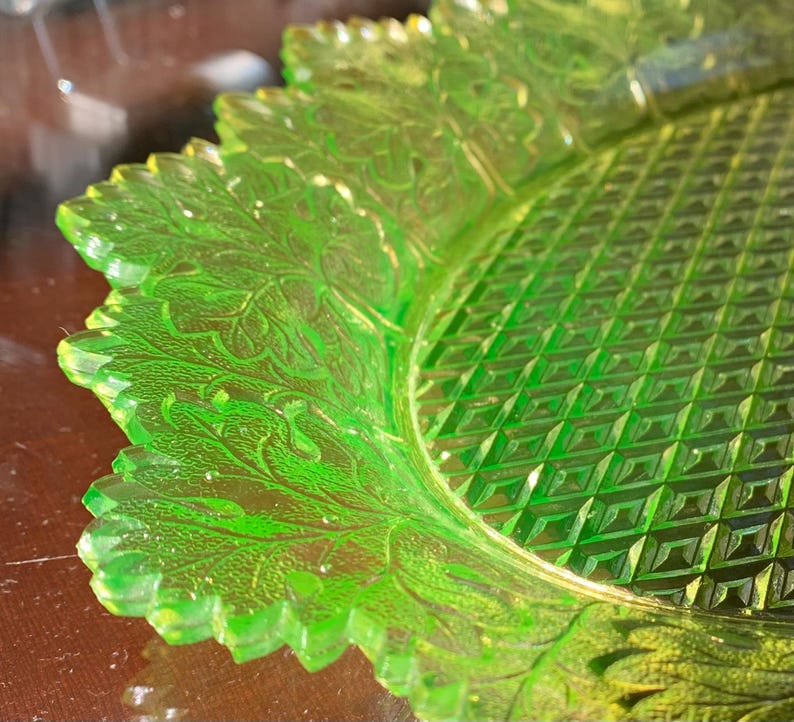 Antique Gillander & Sons Maple Leaf Vaseline Glass Tray C. 1885 - Etsy