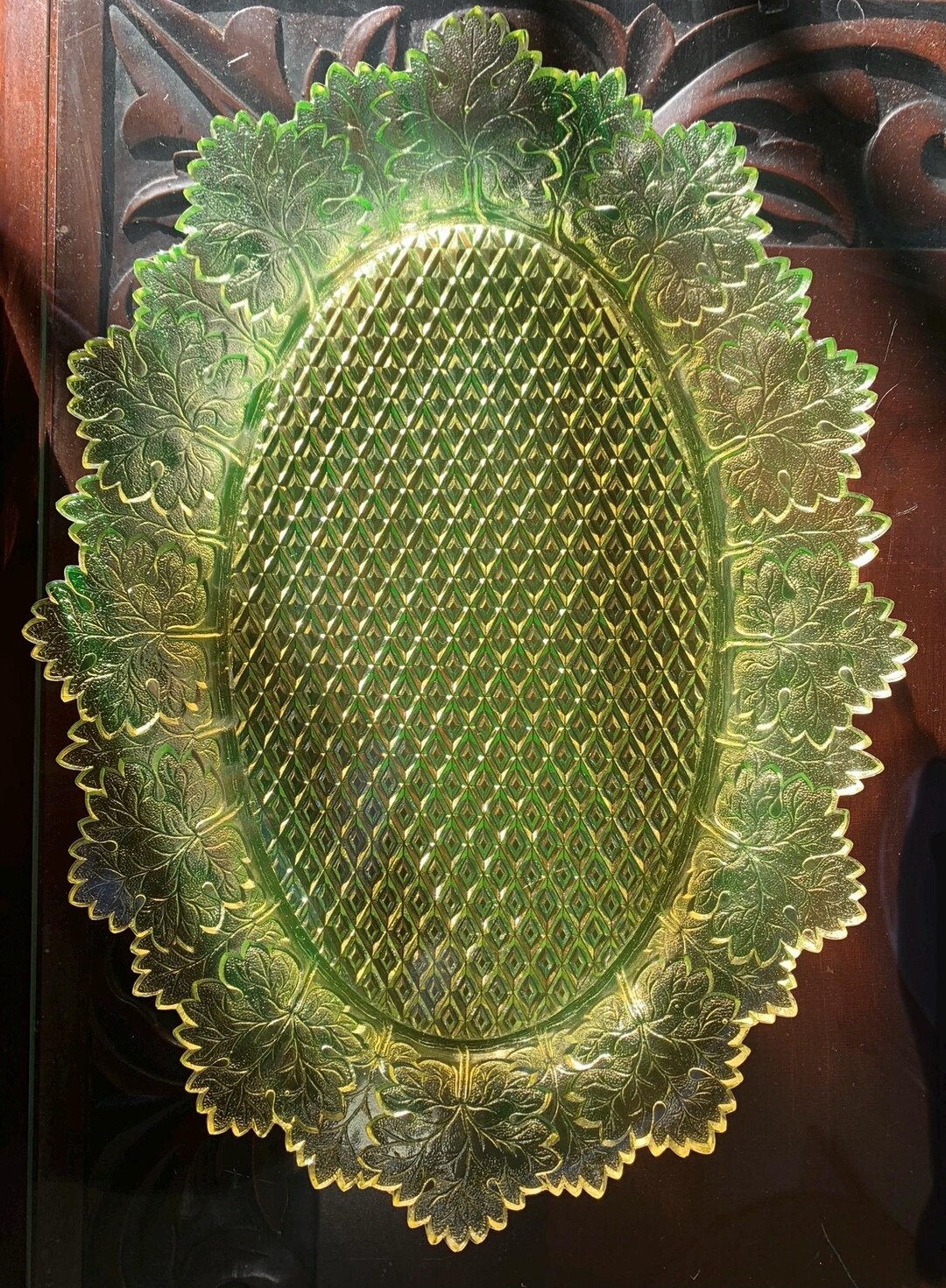 Antique Gillander & Sons Maple Leaf Vaseline Glass Tray C. 1885 - Etsy