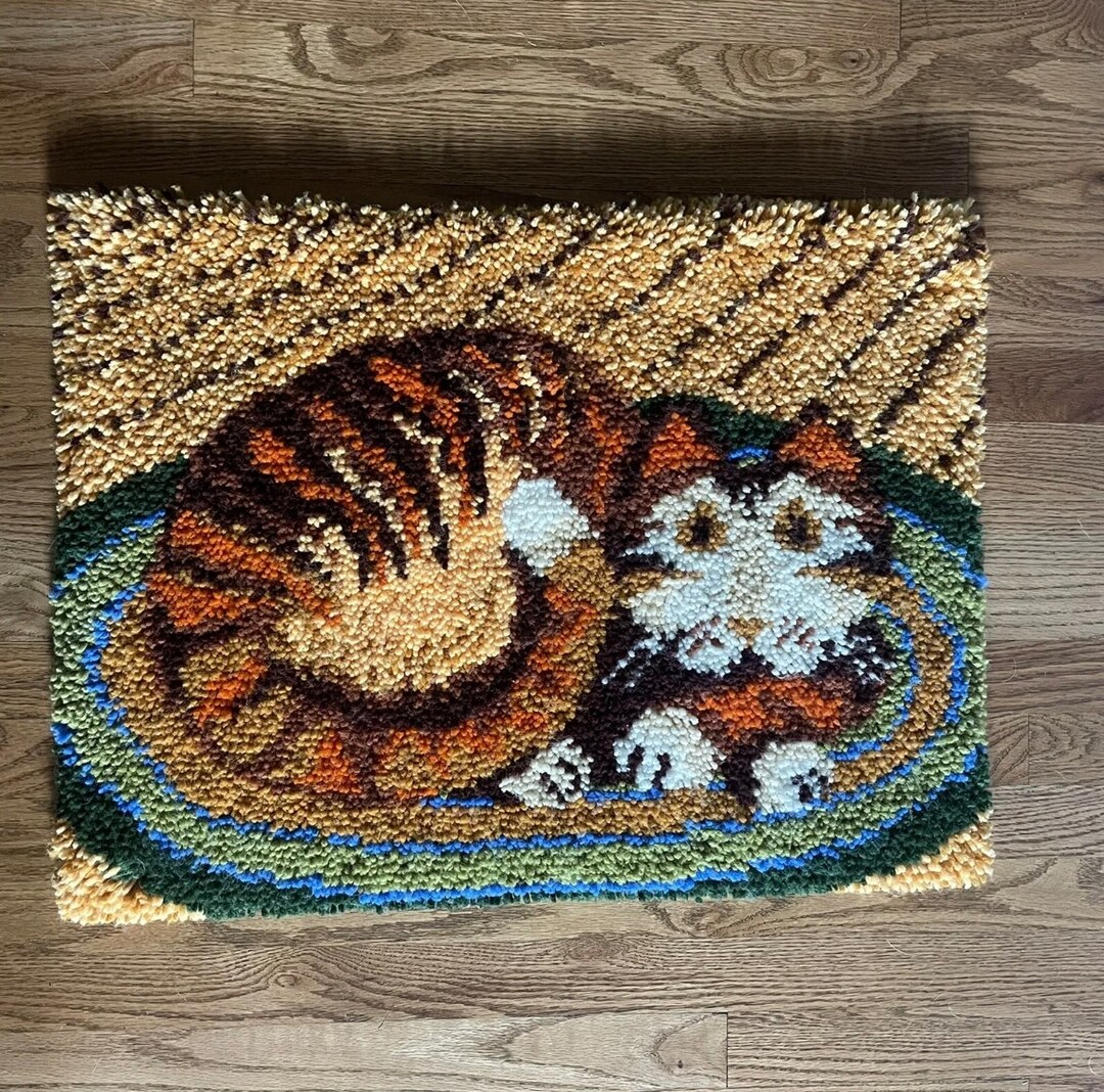 Vintage Orange Tabby Cat Latch Hook Rug Wall Hanging 20.5 X 27.5 - Etsy