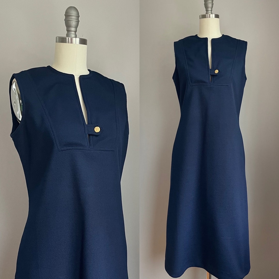 Vintage 1960's Navy Blue Shift Dress With Pockets Medium - Etsy
