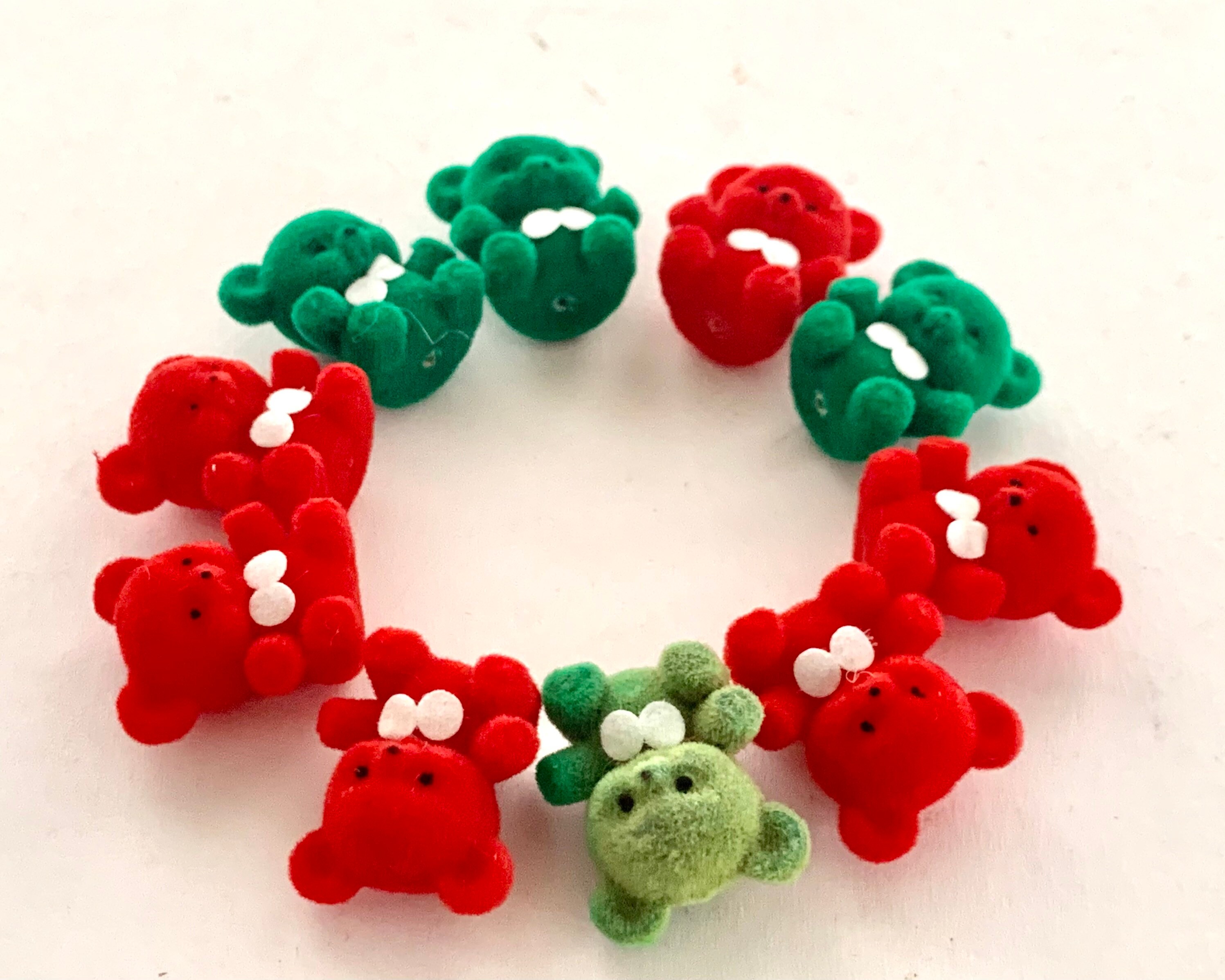 Flocked Velvet Craft Bears, Vintage Supplies, Red and Green Christmas ...