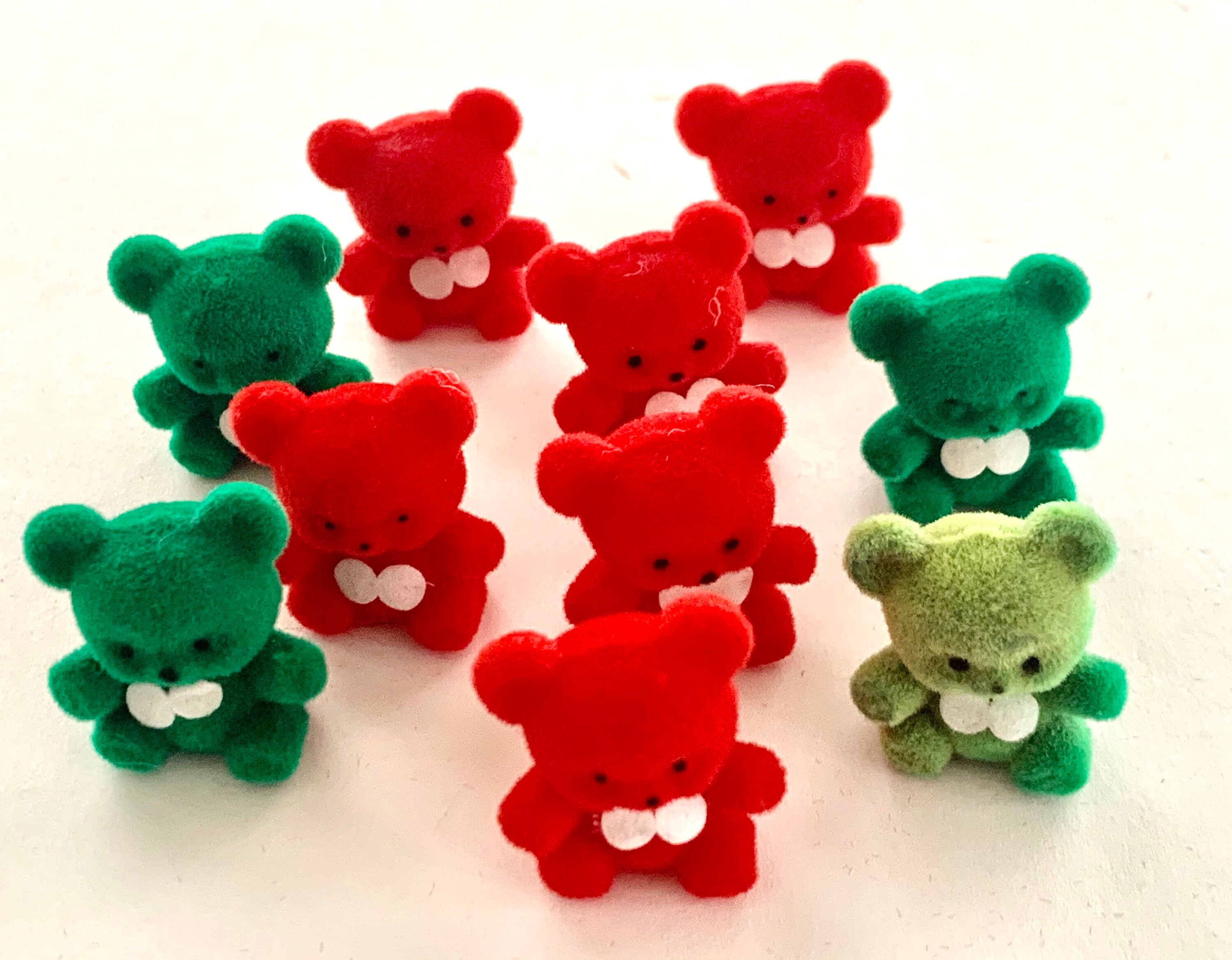 Flocked Velvet Craft Bears, Vintage Supplies, Red and Green Christmas ...