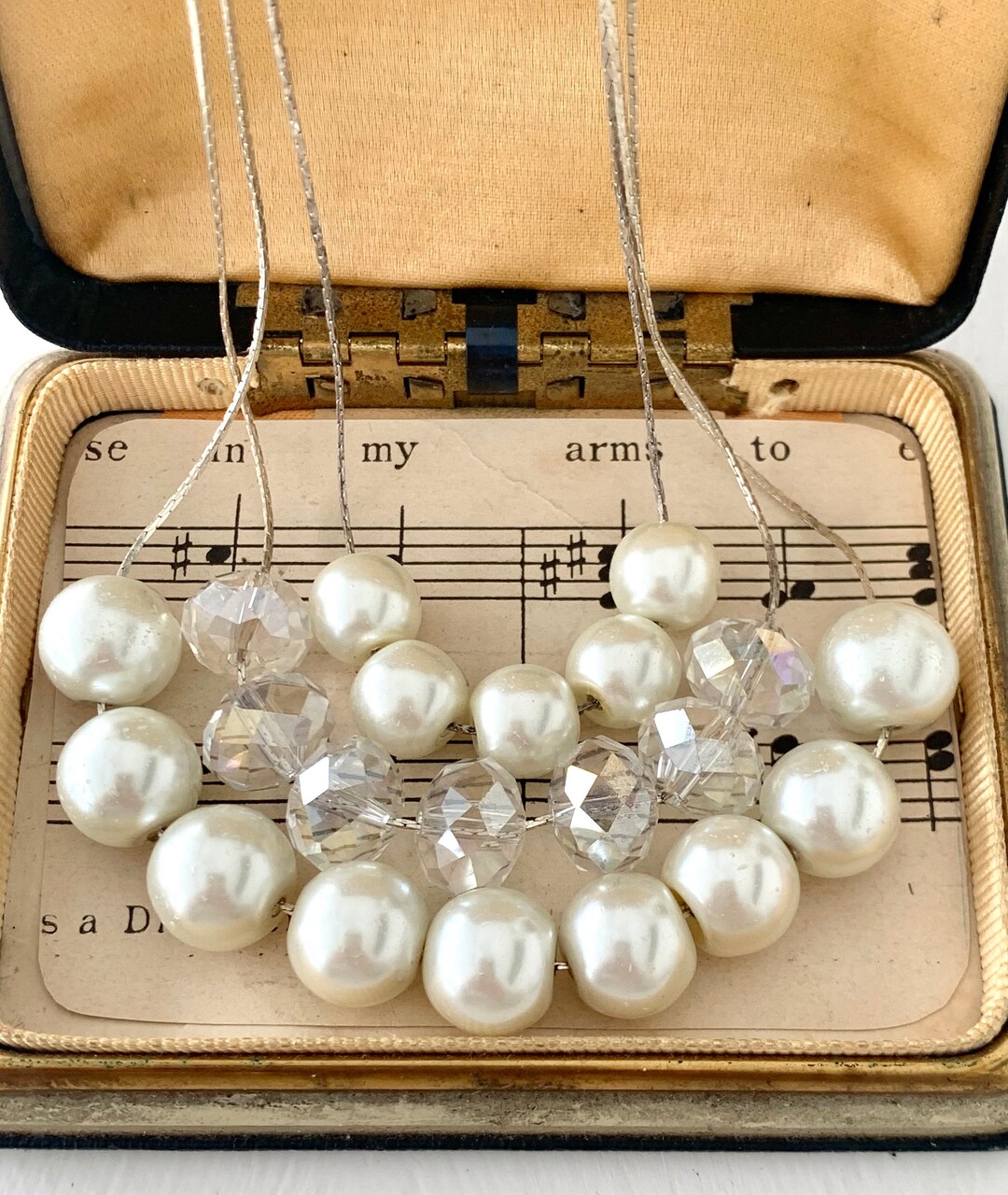 Vintage Glass Pearls and Crystal Rhinestone Necklace - Etsy