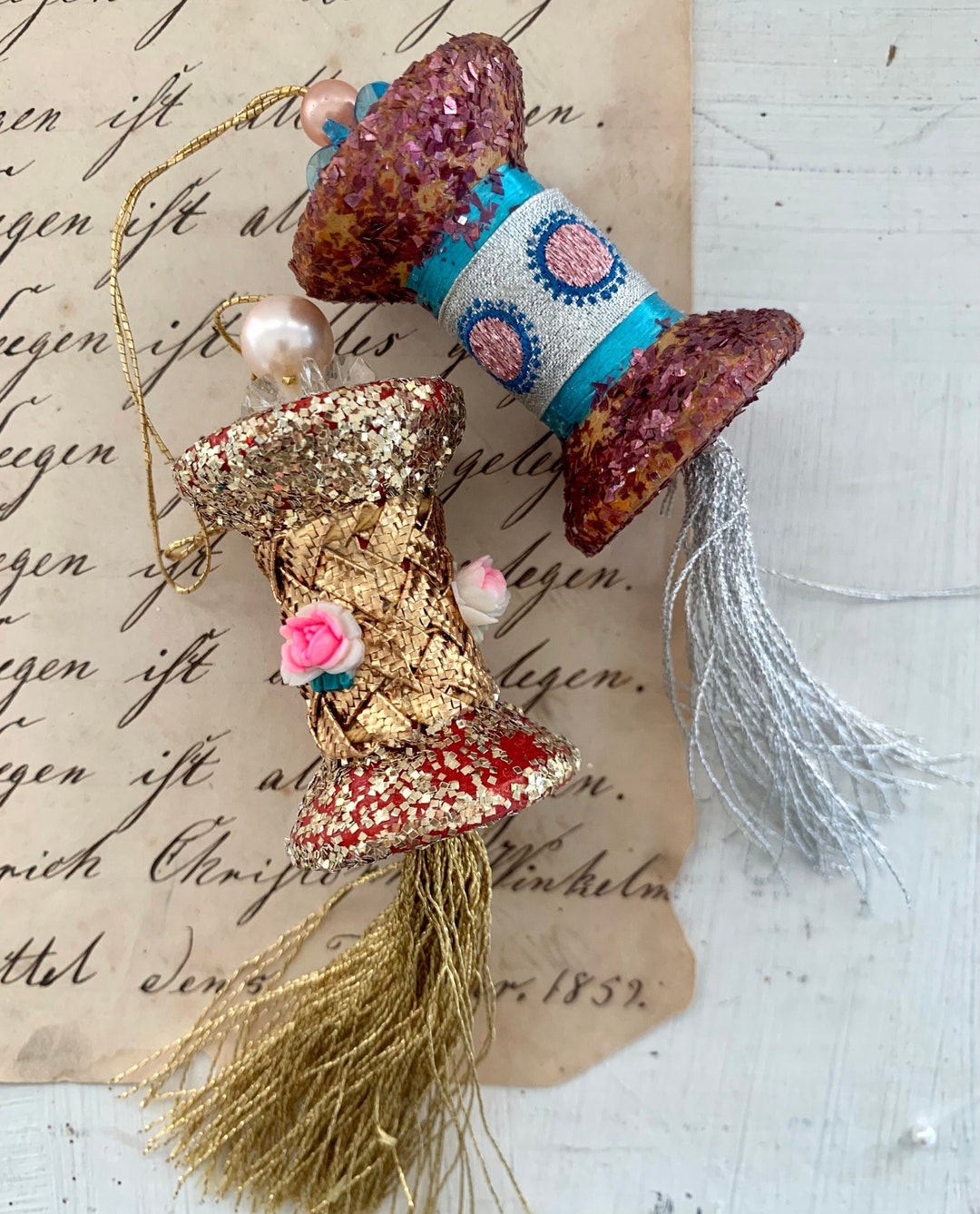 Vintage Wood Thread Spool Ornaments, Pair - Etsy