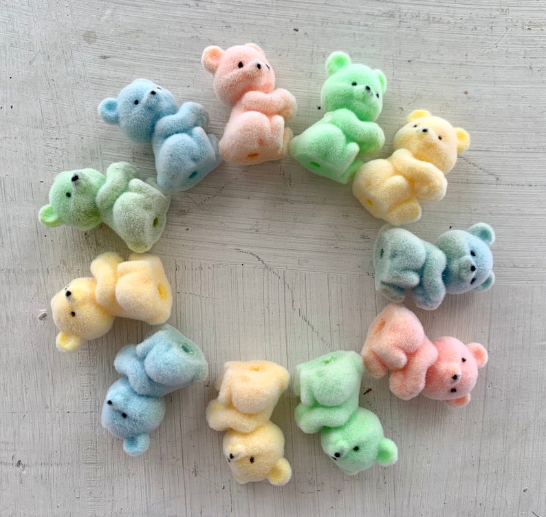 Flocked Velvet Teddy Bears Vintage Craft Supplies Pastel - Etsy