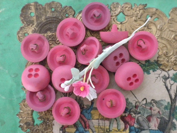Vintage Pink Buttons Pink and Rhinestone Buttons Pink Buttons Set of 2 ...