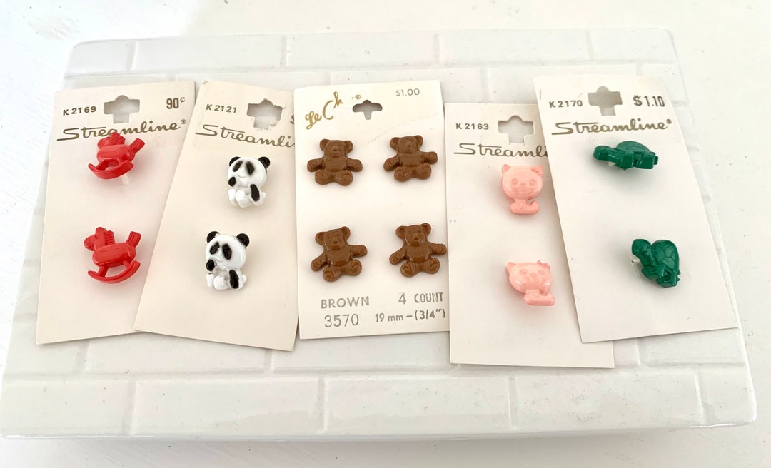 Vintage Streamline Animal Sewing Buttons: Rocking Horse, Panda, Teddy ...