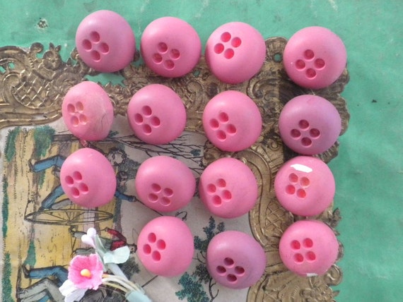 Vintage Pink Buttons Pink and Rhinestone Buttons Pink Buttons Set of 2 ...