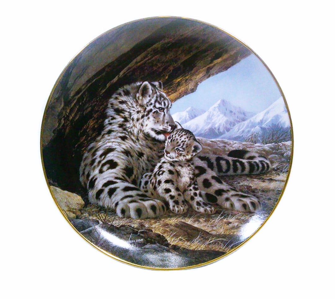 1989 Endangered Species Collector Plate Snow Leopard & Cub Mountain ...