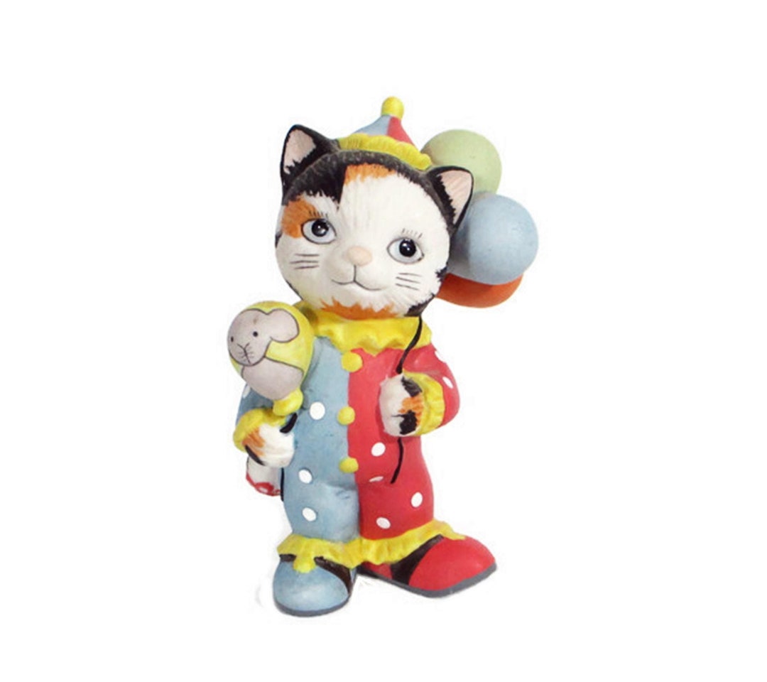 Vintage Halloween Clown Carnival Anthropomorphic Calico Cat Figurine ...