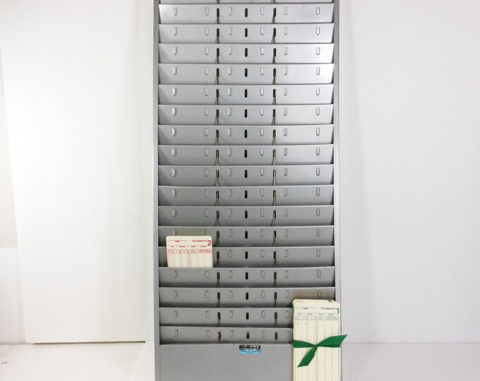Vintage Industrial Time Card Slot Holder Wall Mount Rack Grey Large ...