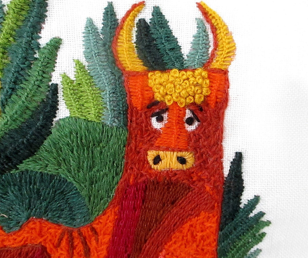 Vintage Crewel Canvas Worked Stitchery Picture Unframed Jungle Animals ...