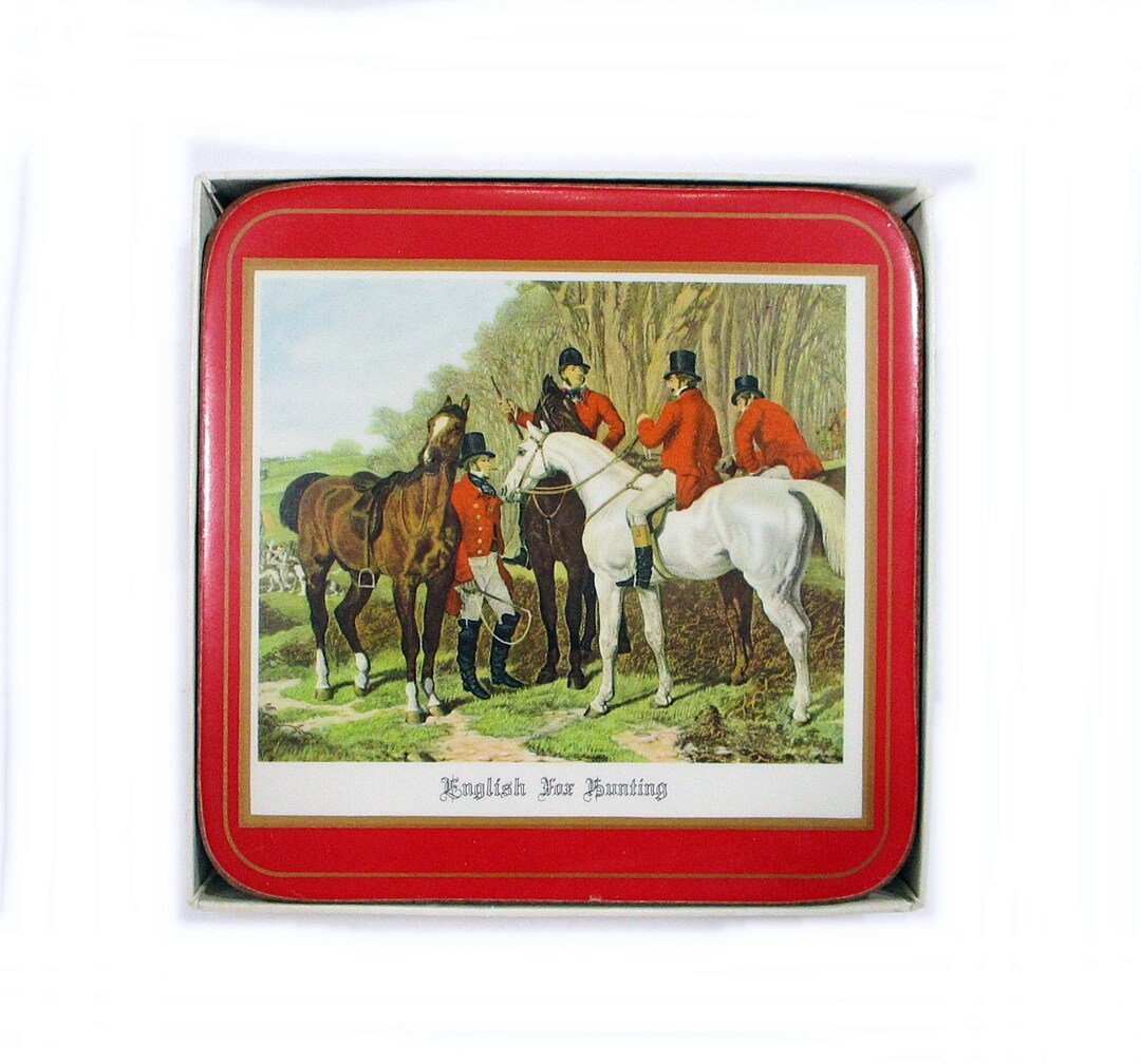 Vintage Pimpernel Deluxe Coasters English Fox Hunting Scarlet Set of ...