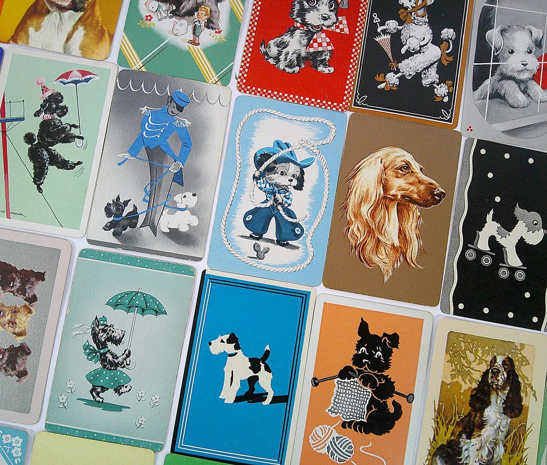 Vintage Playing Cards All DOGS Puppies Bulldog Boxer Poodles Mixed Lot ...