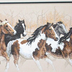 Vintage Counted Cross Stitch Dimensions Kit WILD RUSH Horses Mustangs ...