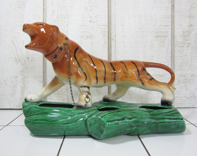 Vintage Tiger Planter Jungle Animal Big Cat Orange Black Green Mid ...