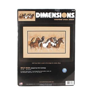 Vintage Counted Cross Stitch Dimensions Kit WILD RUSH Horses Mustangs ...