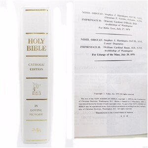 1976 Vintage White Catholic Memorial Edition Holy Bible Unused in Cedar ...