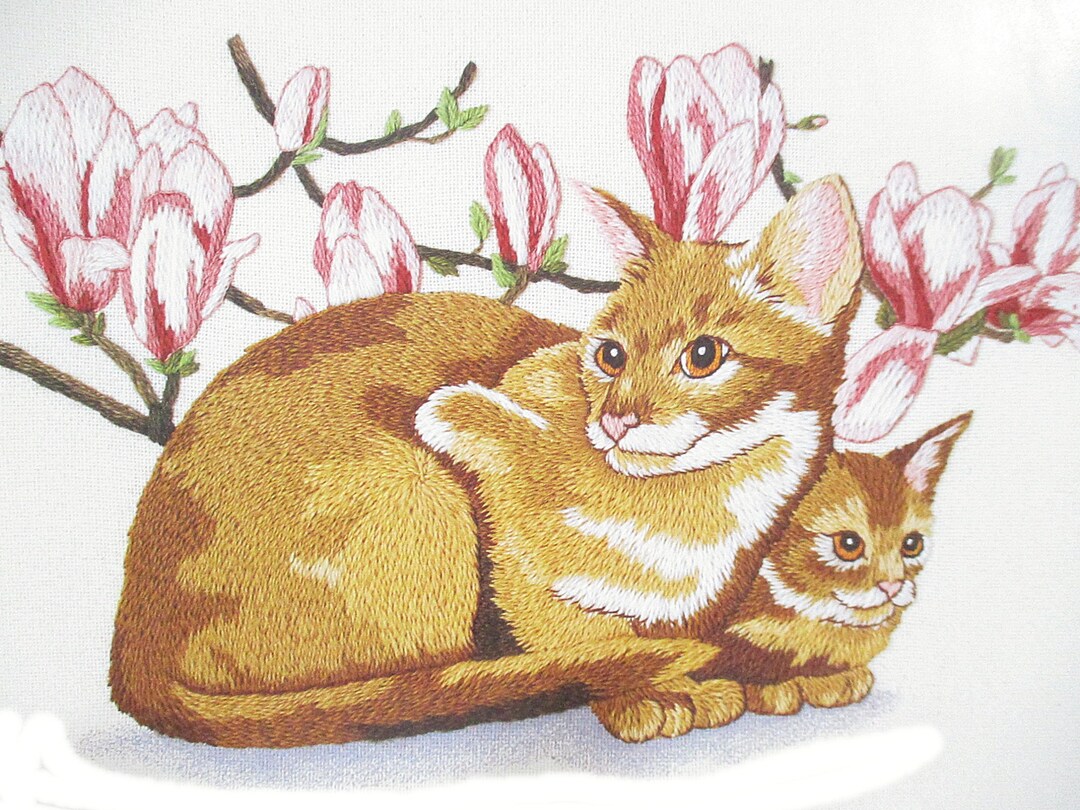 1988 Dimensions Crewel Kit MAGNOLIA CATS Mother Kitten 14 X 10 Persian ...