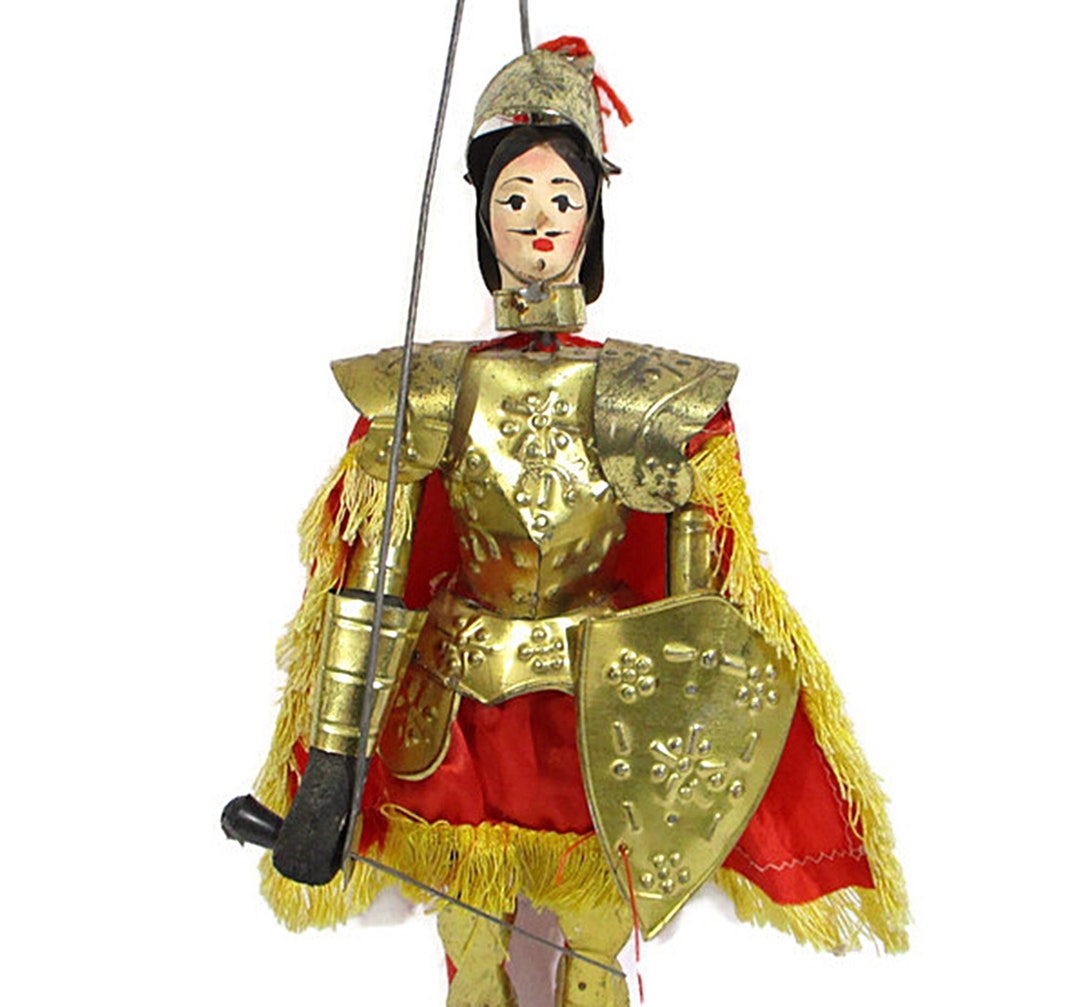 Vintage Italian Marionette Rod Puppet Knight Armor Helmet Sword Tin ...