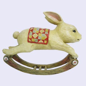1990s Vintage Large Rocking Bunny Rabbit Resin Wood Carved Look Pink ...