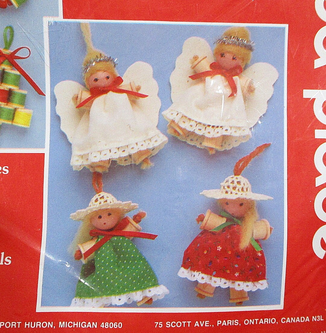 Vintage Mary Maxim SPOOL ANGELS Christmas Craft Kit NIP Makes Six ...
