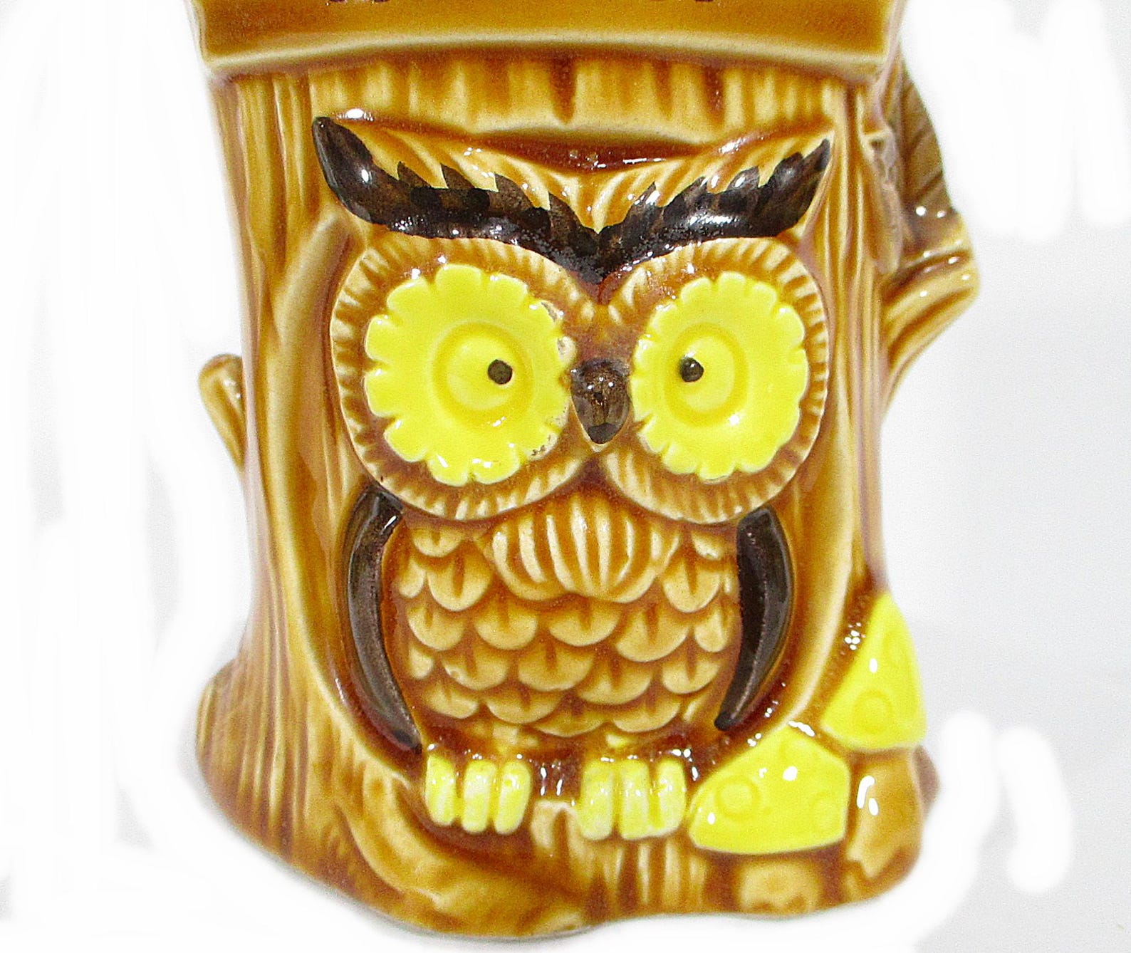 Vintage Bank Ceramic Classic 1970s OWL Tree Stump Yellow Mushrooms ...
