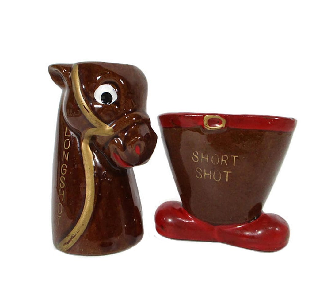 Vintage Shot Glasses Race Horse & Jockey Longshot Short Shot ...