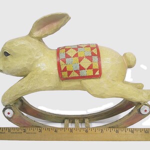 1990s Vintage Large Rocking Bunny Rabbit Resin Wood Carved Look Pink ...