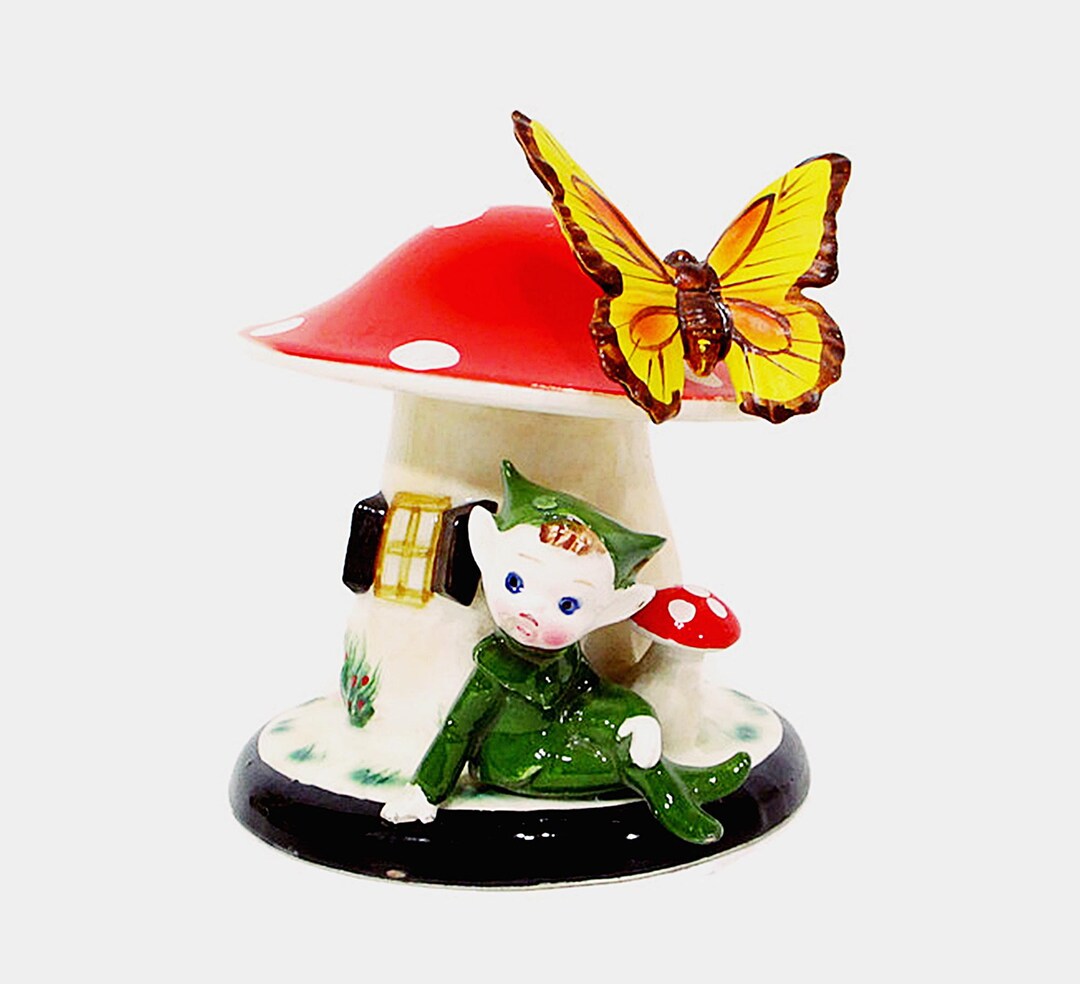 1950s Vintage Lefton ELF PIXIE Coin BANK Ceramic Large Mushroom House ...