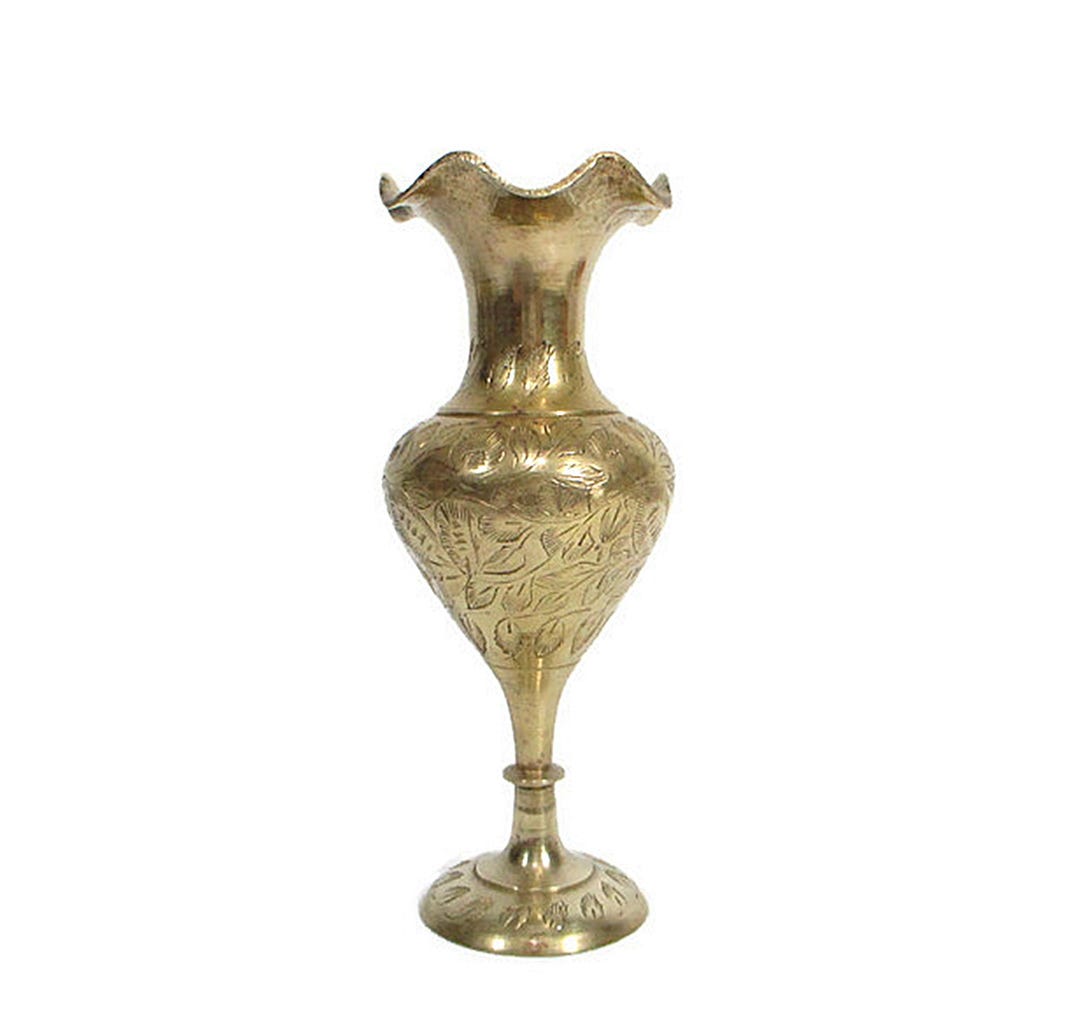 Vintage Solid Brass BUD Vase Wide Bowl Elegant Narrow Stem Fluted Rim ...