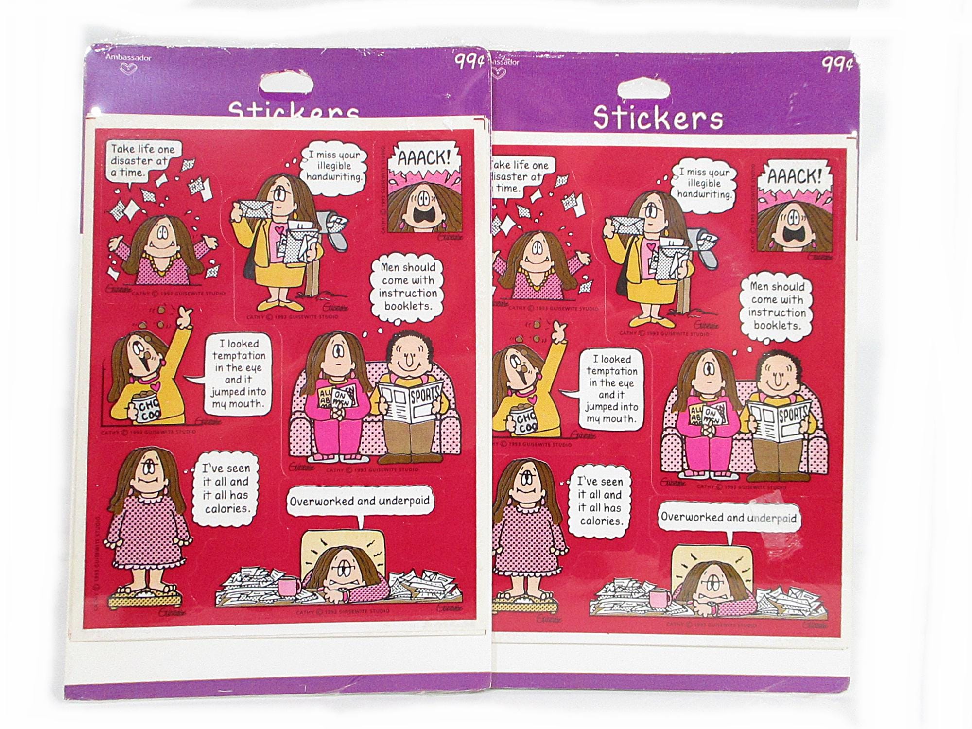 1993 Vintage Hallmark Stickers Three Packages CATHY 2 Types Sealed New ...