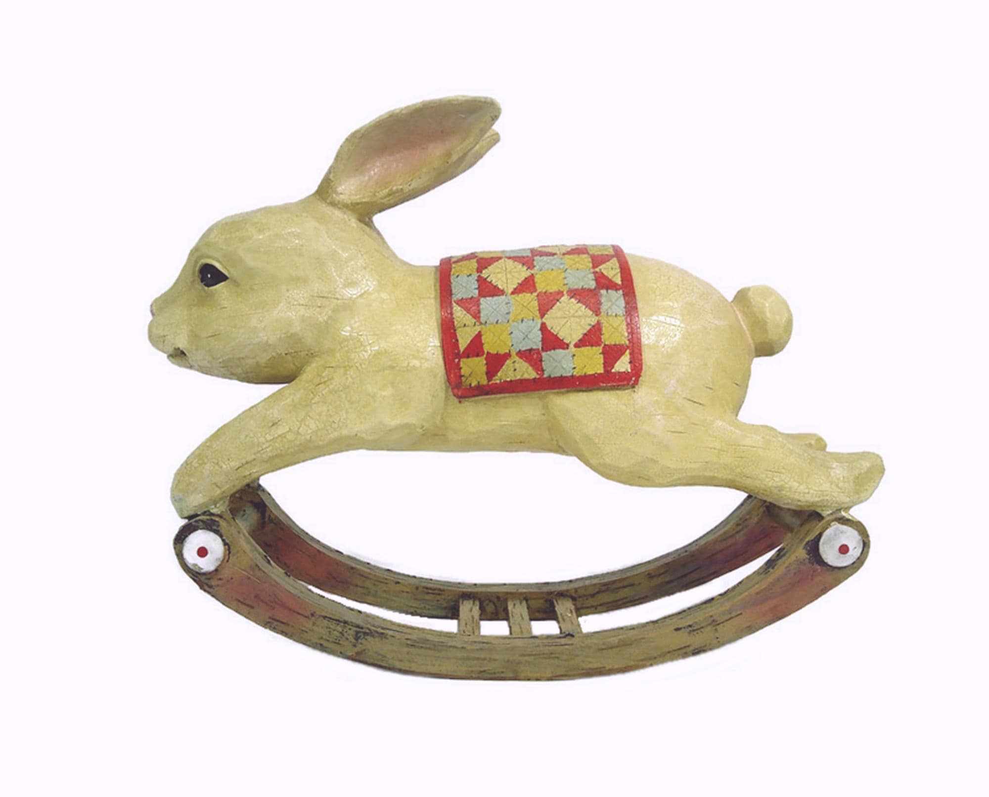 1990s Vintage Large Rocking Bunny Rabbit Resin Wood Carved Look Pink ...