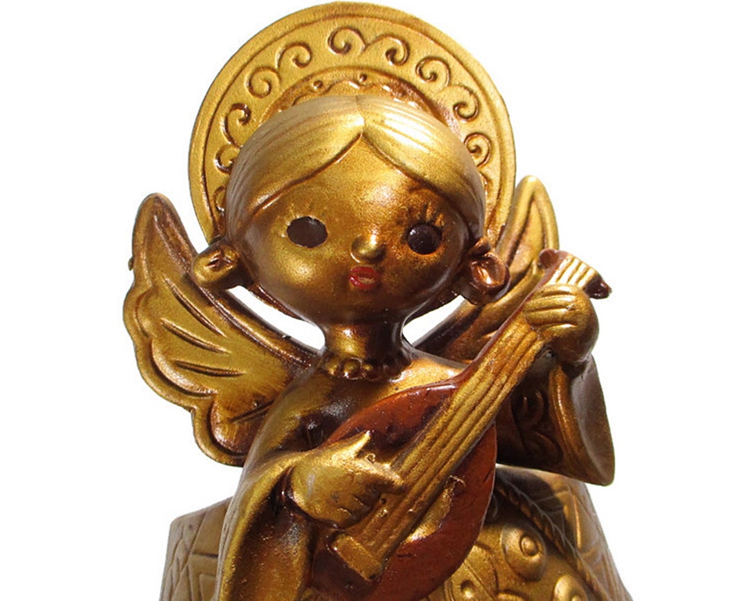1970s Vintage RETRO Christmas ANGEL Mandolin PLANTER Ceramic Dish ...
