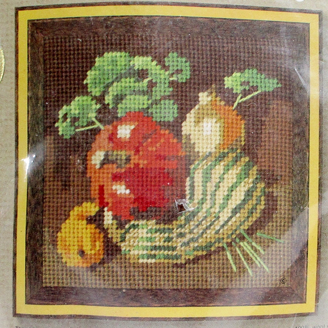 1980 Vintage Jiffy Needlepoint Kit NIP Gourds and Parsley Pure Wool ...