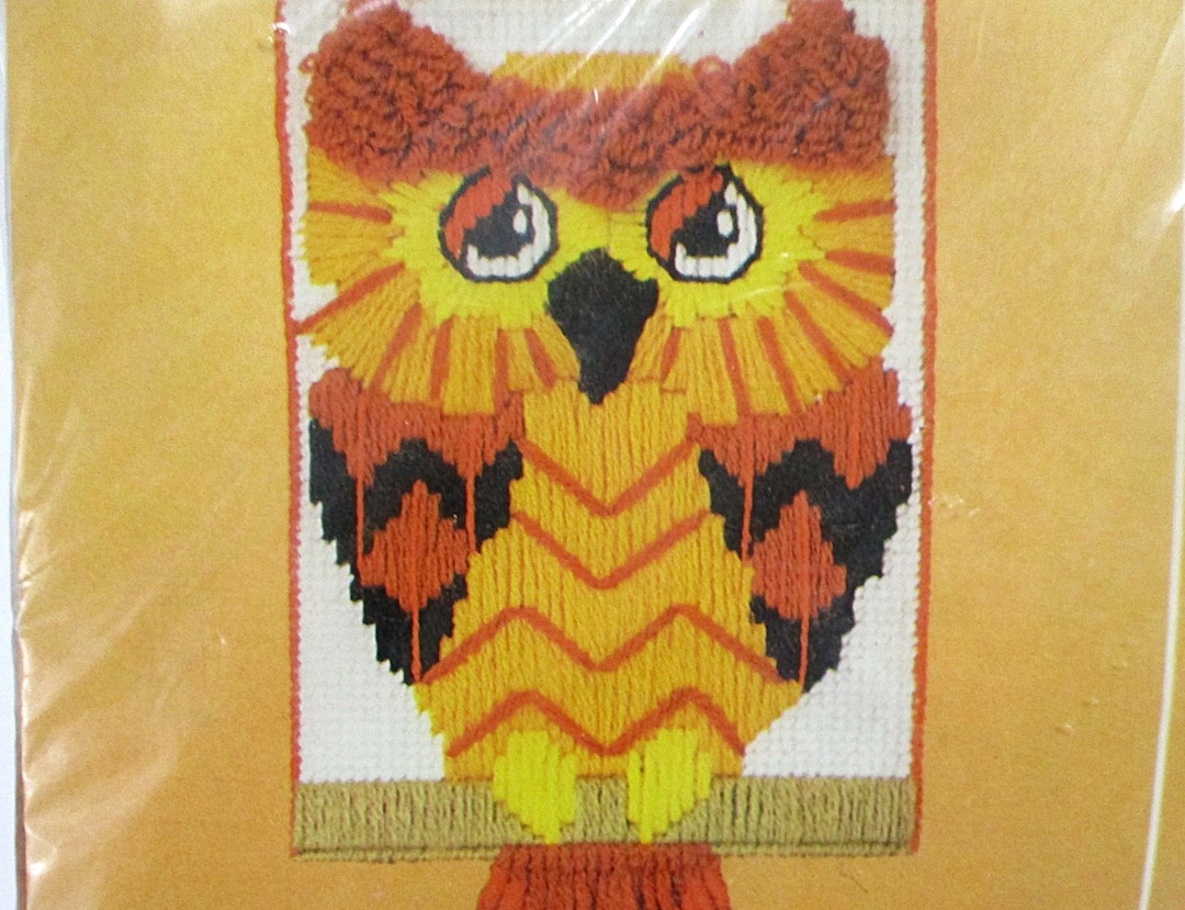 Vintage Vogart, OWL Mini Accent, Needlepoint Kit, Plastic Canvas, Wood ...