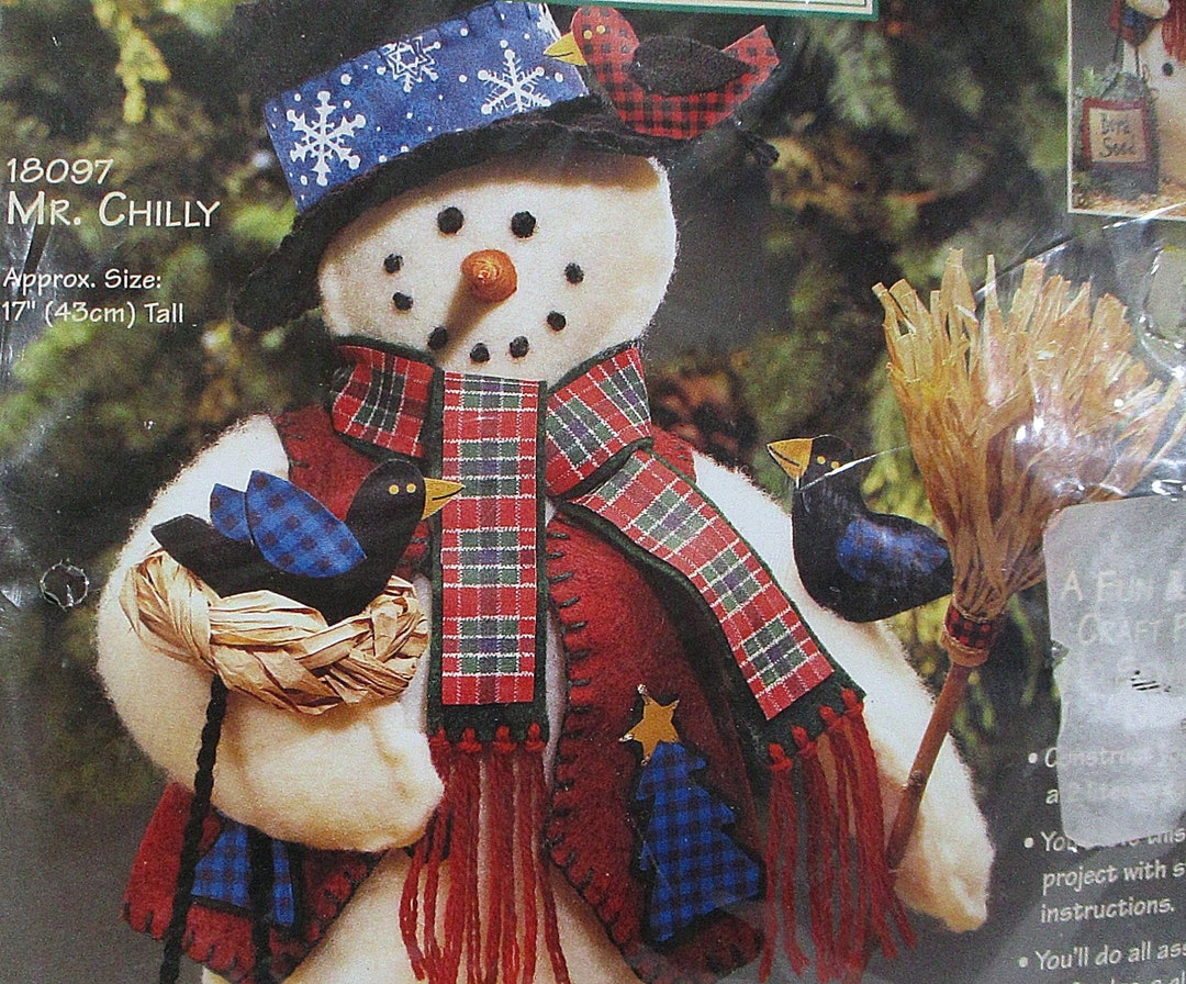 1996 Vintage Dimensions Mr Chilly Primitive Snowman Bottle Buddies Kit ...