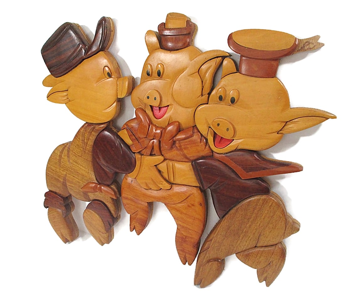 1960's Vintage THREE LITTLE PIGS Disney Intarsia Mosaic - Etsy